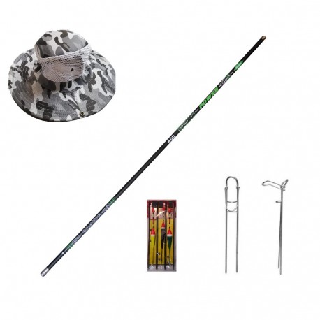 Set undita 4 metri Saimino 99% carbon, suport metalic, set 3 linii ...